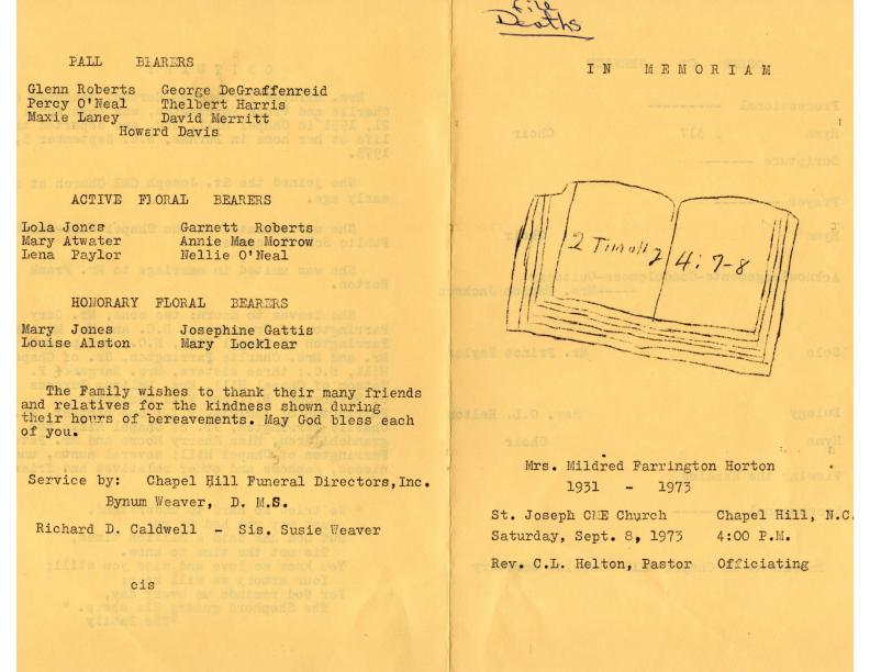 Funeral Service Program for Mrs. Mildred Farrington Horton | From the ...